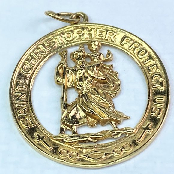 Jewelry | 14k Yellow Gold St Christopher Protect Us Good Luck Charm ...